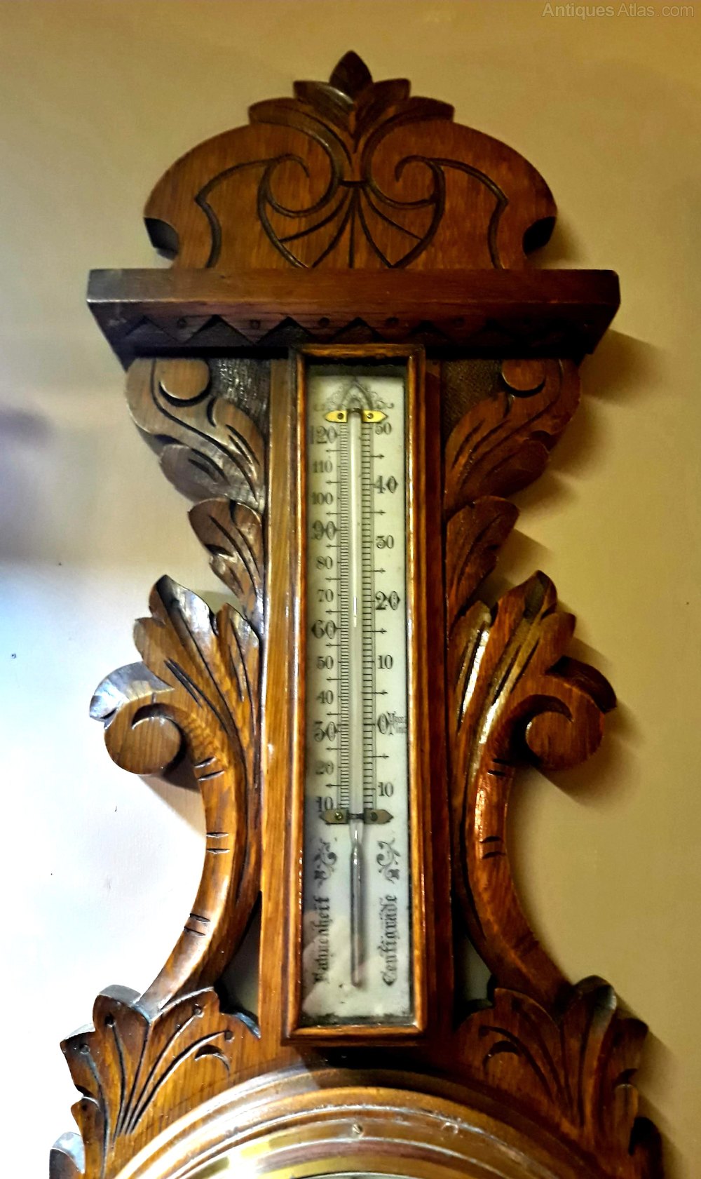 Antiques Atlas - Large Oak Aneroid Barometer