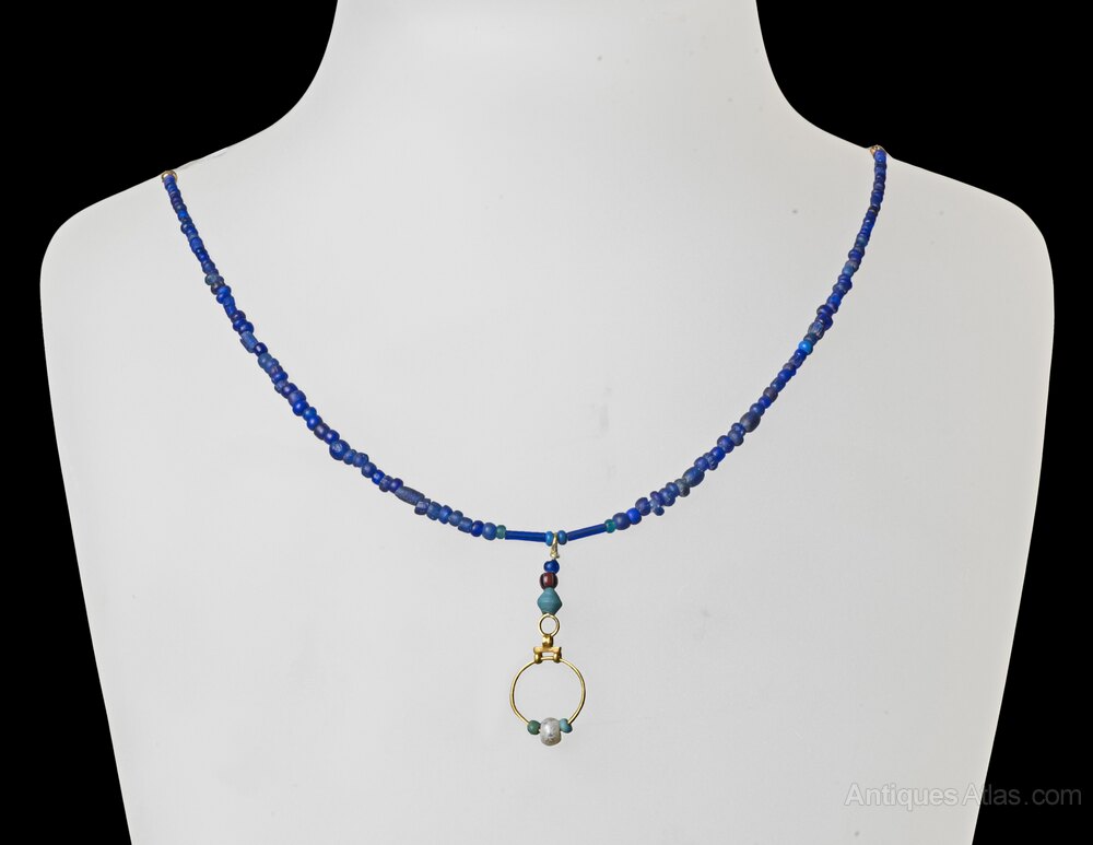 Antiques Atlas - Ancient Roman Blue Glass Bead And Gold Necklace