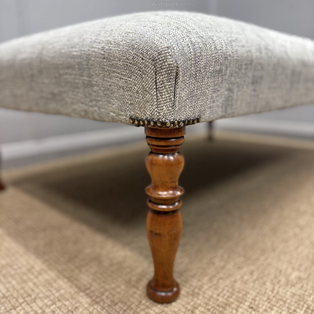 Large Upholstered Footstool On Cherrywood Legs as849a1676 - Antiques Atlas