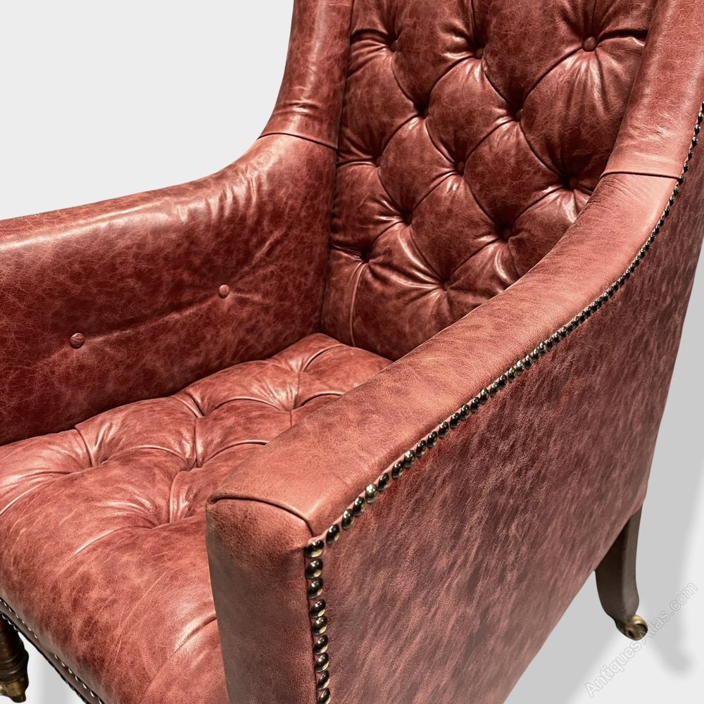 Regency Buttoned Leather Library Armchair - Antiques Atlas