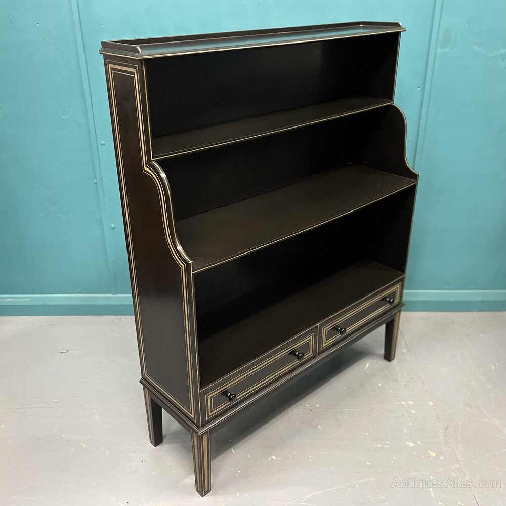 Regency Revival Ebonised Waterfall Bookcase as849a1471 - Antiques Atlas