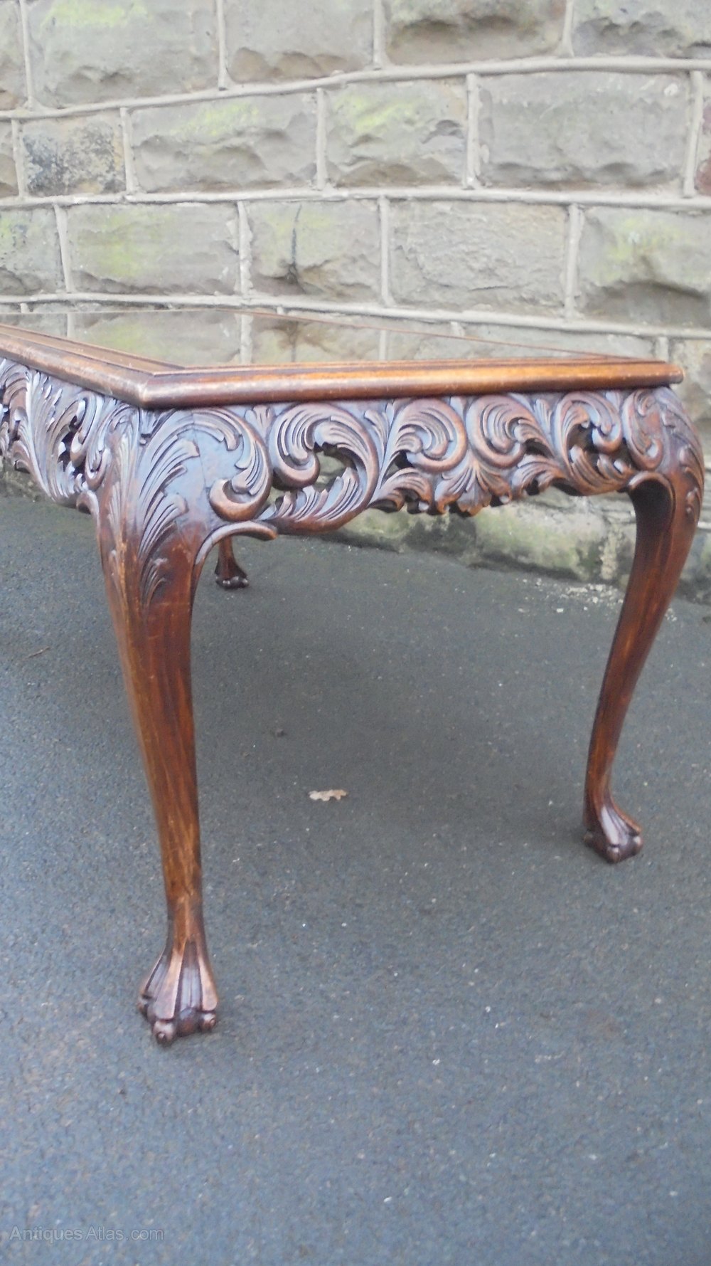 Antique Carved Walnut & Bergere Coffee Table - Antiques Atlas