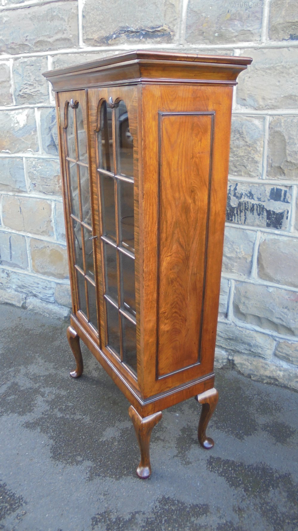 Antique Glazed Walnut Bookcase - Antiques Atlas
