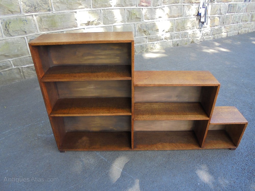 Antique Stepped Oak Bookcase In Manner Of Heals - Antiques Atlas