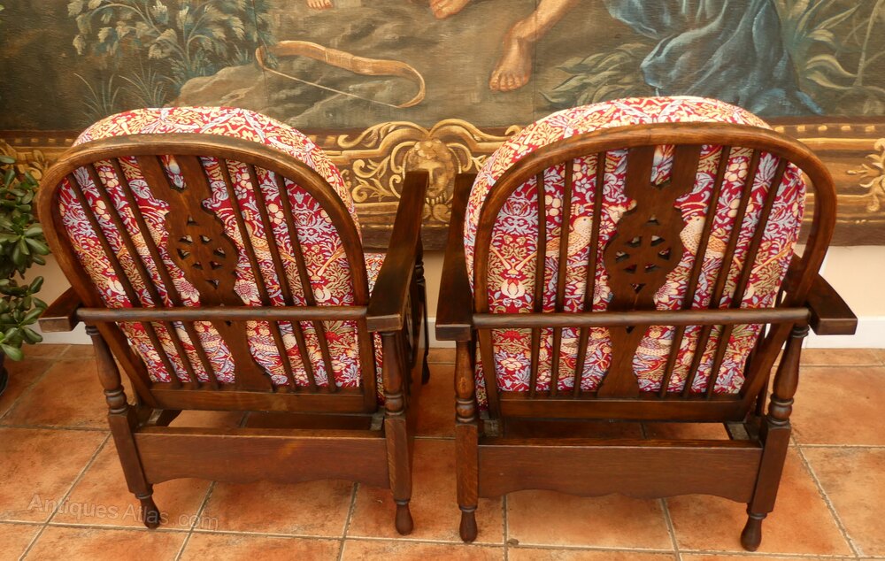2 Wheelback Reclining Chairs Country Oak 1920,s as299a4579 / 911 ...