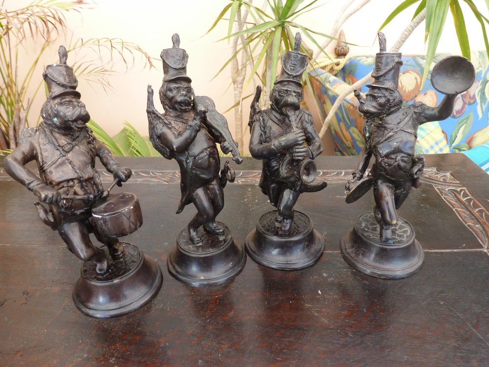 Antiques Atlas - Antique Set Of Four Bronze Monkey Musicians