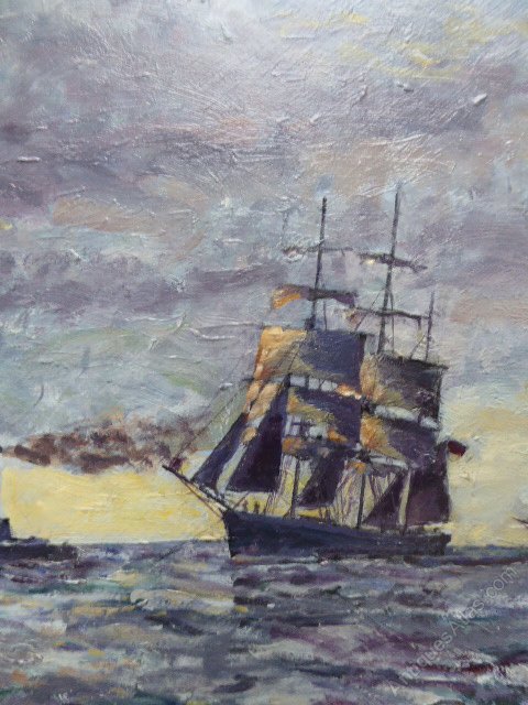 Antiques Atlas - Barque Under Tow Listed Artist David R MacGregor