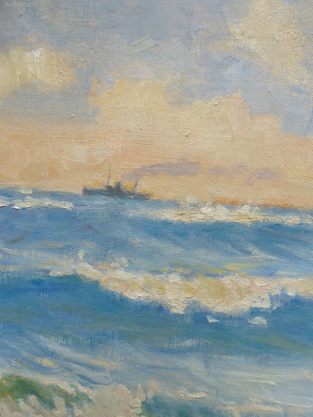 Antiques Atlas - Large Oil The Roaring Sea Artist A Lissalo 1955