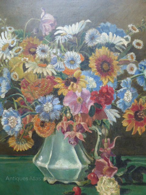 Antiques Atlas - Oil Flowers Listed Artist Alison Helen Rose 1942