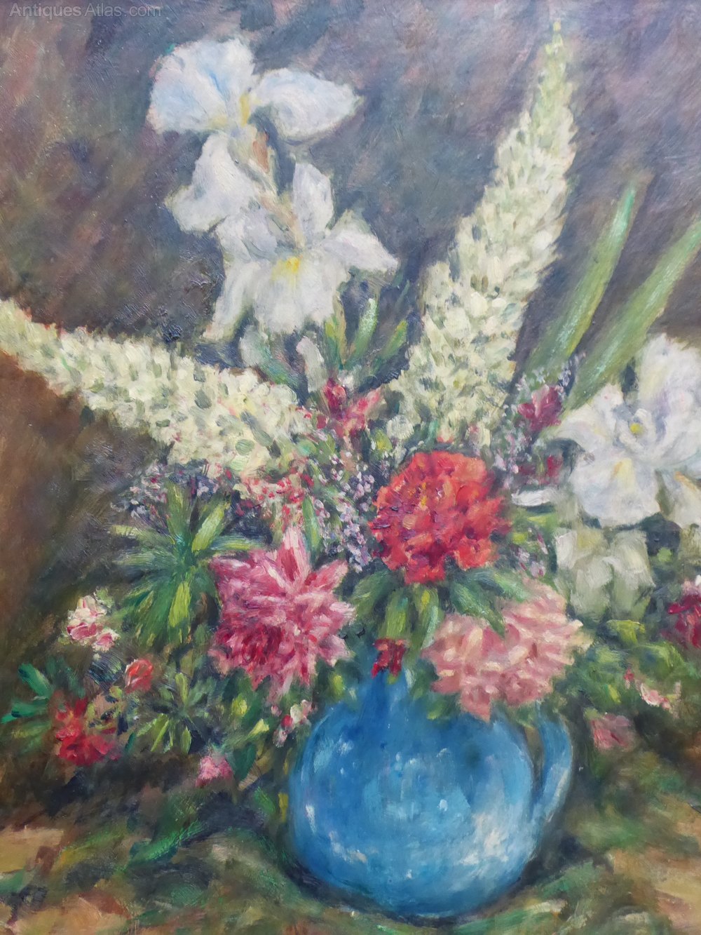 Antiques Atlas - Oil Flowers In A Blue Vase Artist J N Kelk