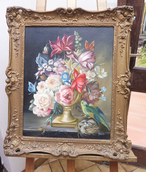 Antiques Atlas - Oil Still Life And Parrot Listed Artist George Rennie ...