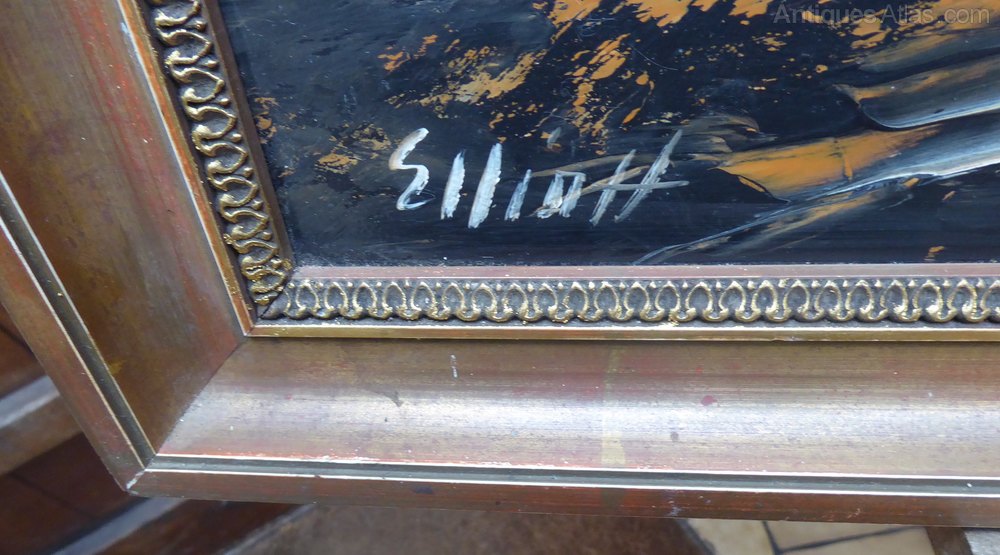 Antiques Atlas - Oil Riverside View Listed Artist Edward Elliot