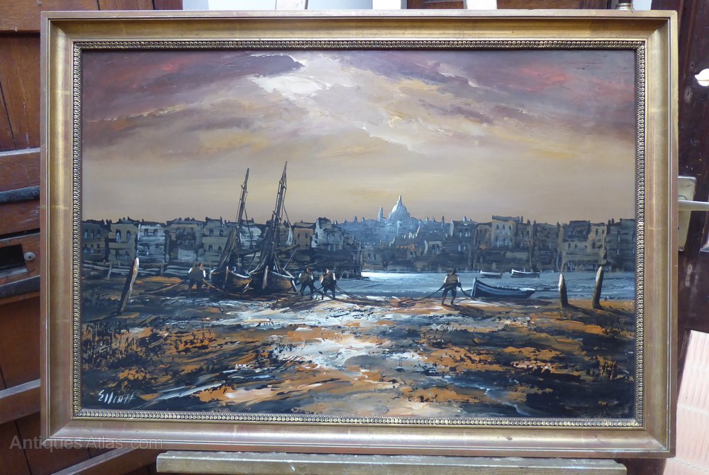 Antiques Atlas - Oil Riverside View Listed Artist Edward Elliot