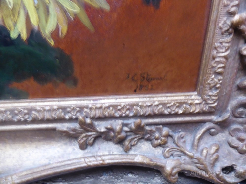 Antiques Atlas - Oil On Canvas Chrysanthemums Listed Artist J C