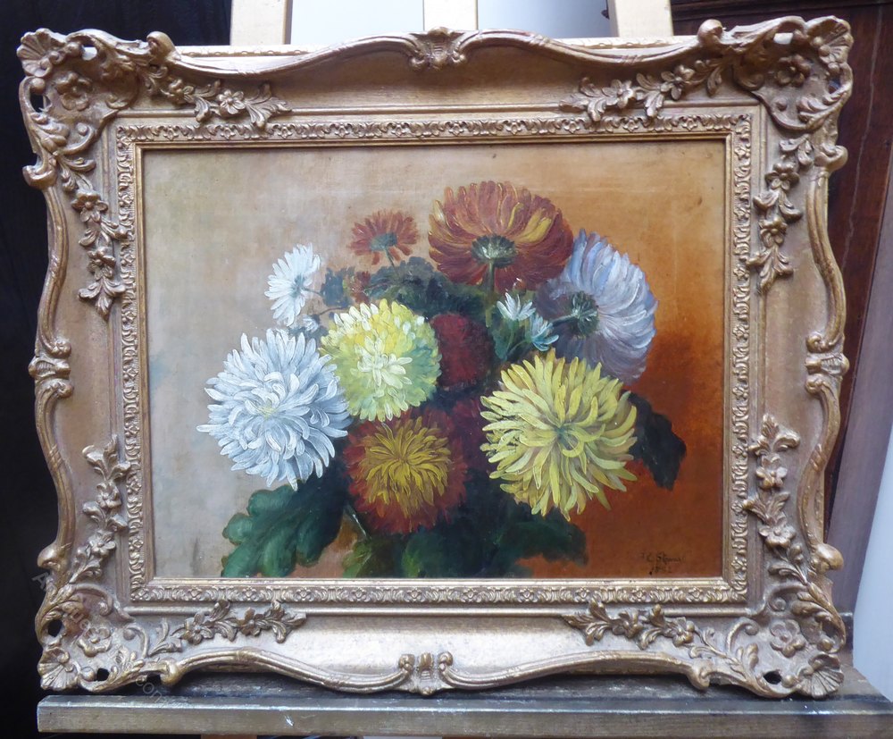 Antiques Atlas - Oil On Canvas Chrysanthemums Listed Artist J C