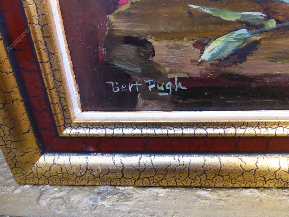Antiques Atlas - Pair Oils Vibrant Flowers Listed Artist Bert Pugh