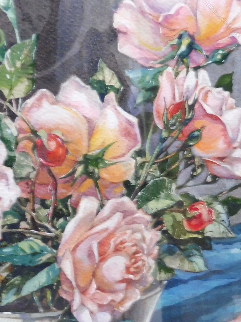 Antiques Atlas - Watercolour Pink Roses Listed Artist Donald Greig