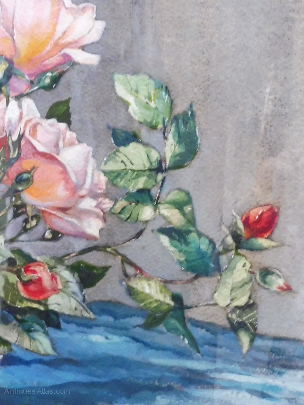Antiques Atlas - Watercolour Pink Roses Listed Artist Donald Greig