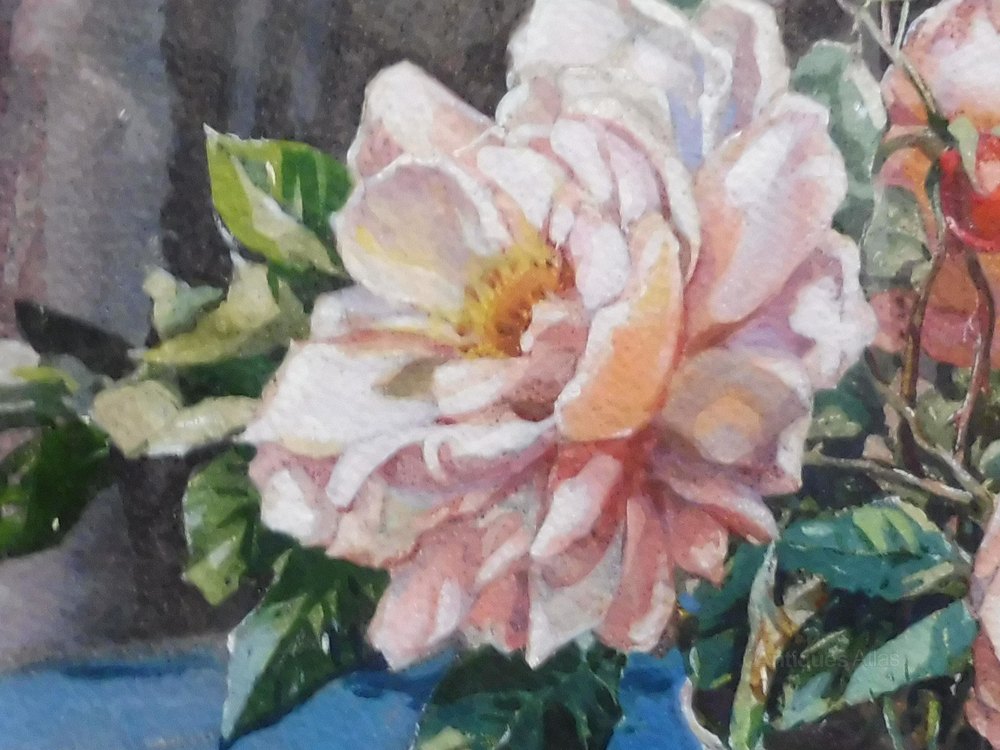 Antiques Atlas - Watercolour Pink Roses Listed Artist Donald Greig