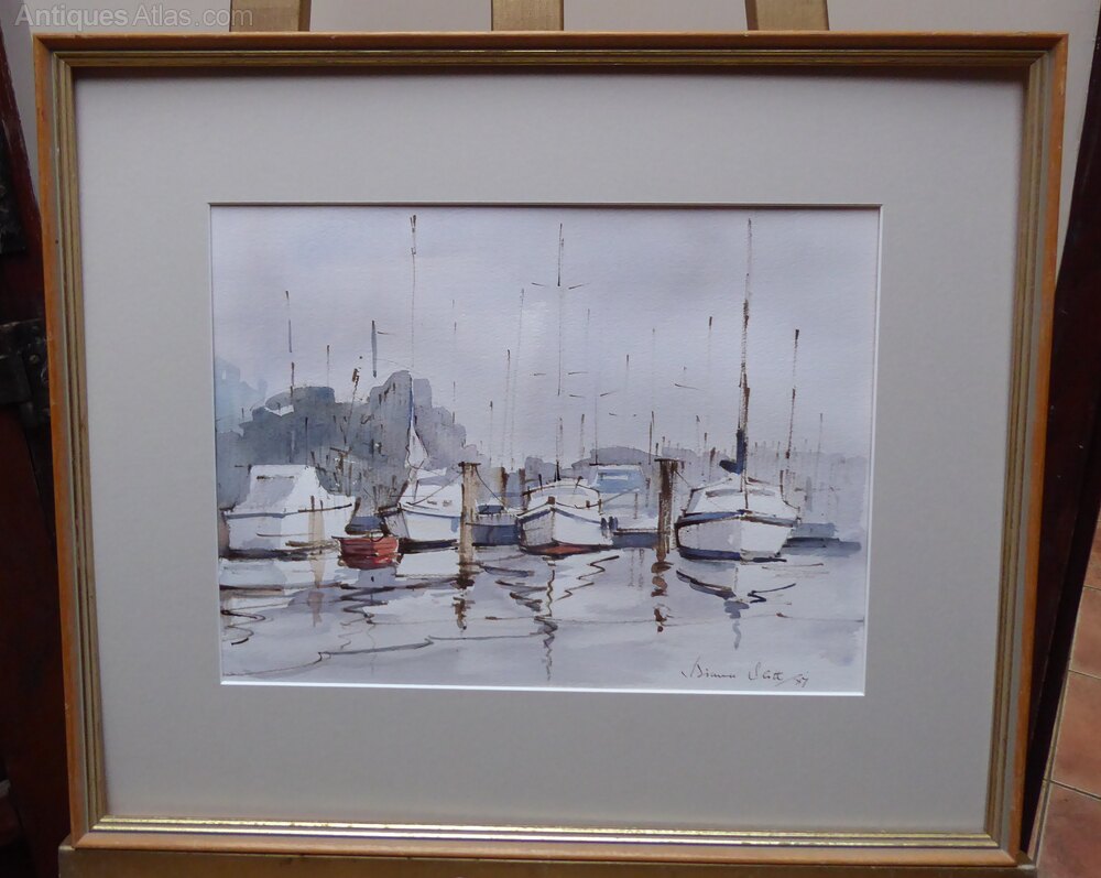 Antiques Atlas - Watercolour The Moorings Listed Artist Diana Scott ...