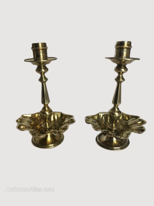 Antiques Atlas - Unusual Pair Of Antique Brass Candlesticks