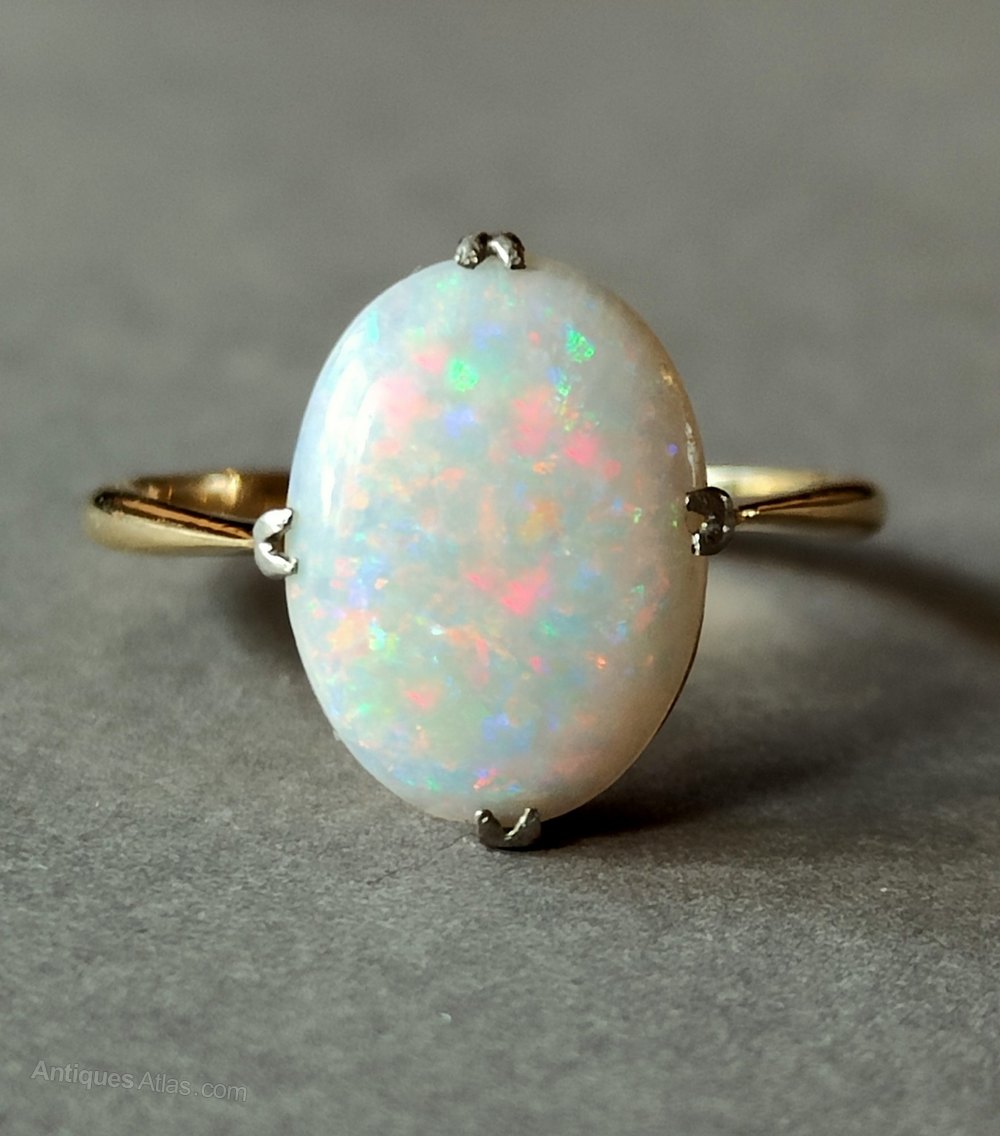 Antiques Atlas - Art Deco 18ct Gold Platinum Fiery Opal Ring