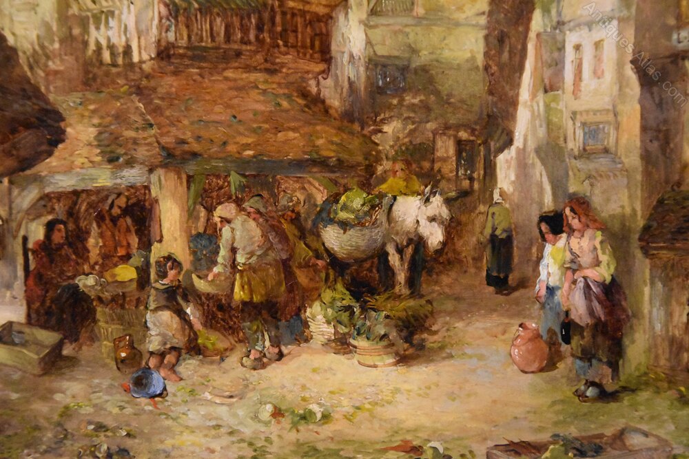 Antiques Atlas - Oil Painting By Alfred Montague "A Busy Market Sce ...