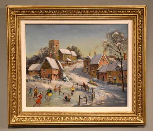Antiques Atlas - Oil Painting By Max Hofler \"The Frozen Pond\"