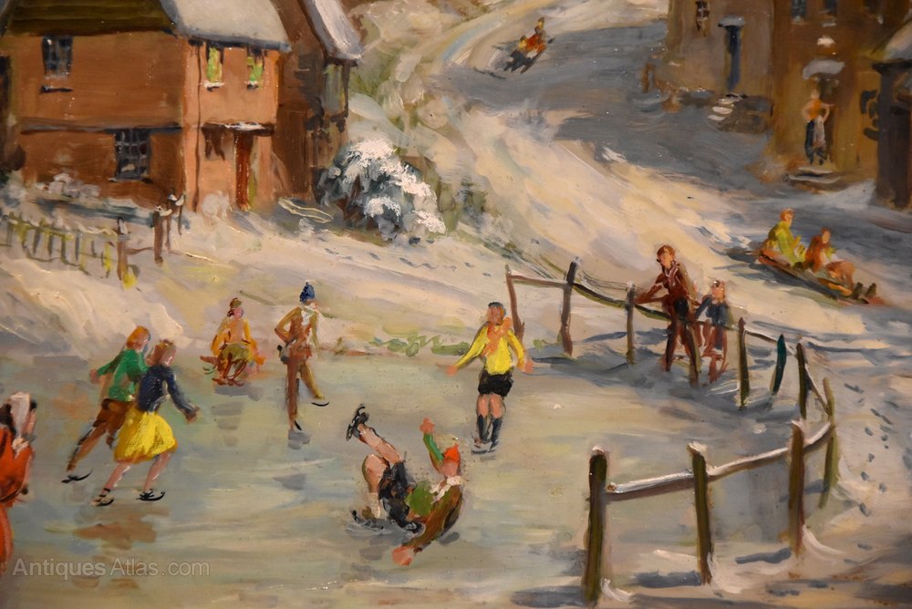 Antiques Atlas - Oil Painting By Max Hofler \"The Frozen Pond\"