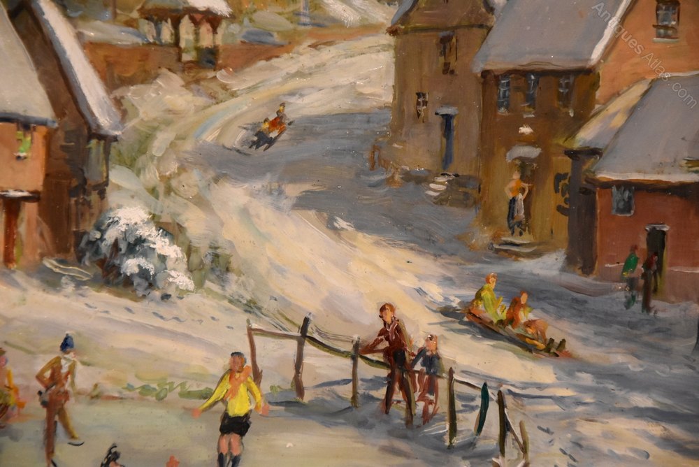 Antiques Atlas - Oil Painting By Max Hofler \"The Frozen Pond\"