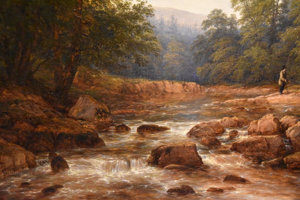Antiques Atlas - Oil Painting By Thomas Baker \"On The Usk\"