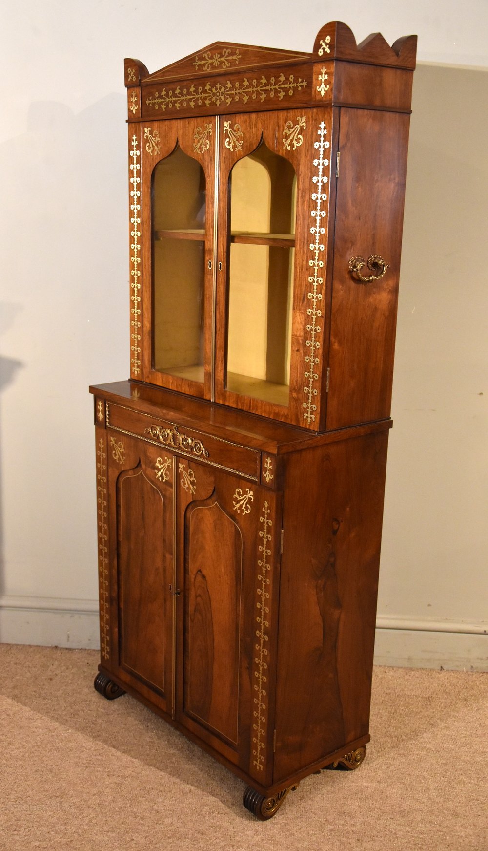 Small Regency Rosewood Brass Cabinet Bookcase - Antiques Atlas