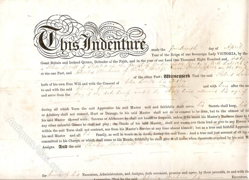 Antiques Atlas - Apprentice Indenture For A Tanner Dated 1865 as167a916