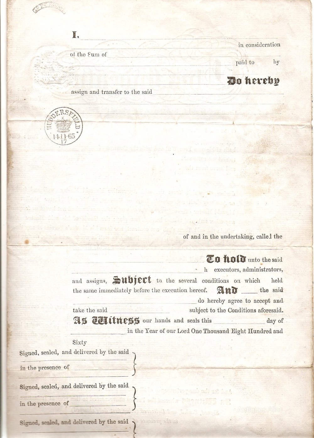 Antiques Atlas - Apprentice Indenture For A Tanner Dated 1865 as167a916