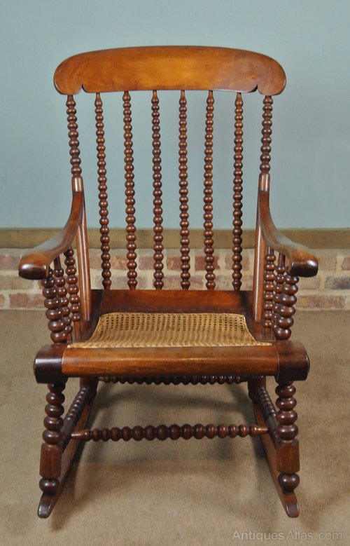 19th Century Walnut Bobbin Turned Rocking Chair - Antiques Atlas