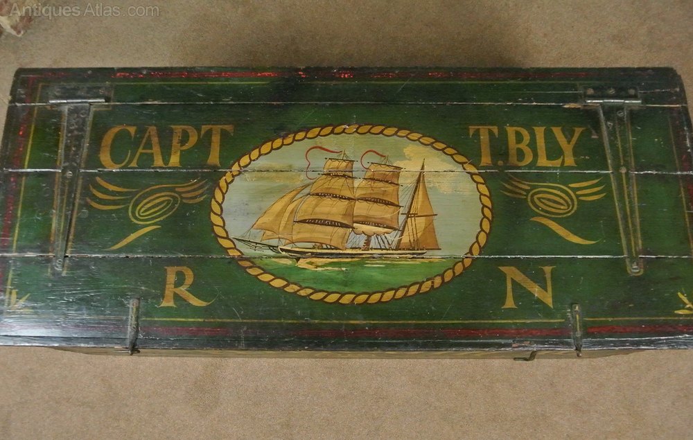Beautiful Green Painted Nautical Chest Dated 1841 - Antiques Atlas