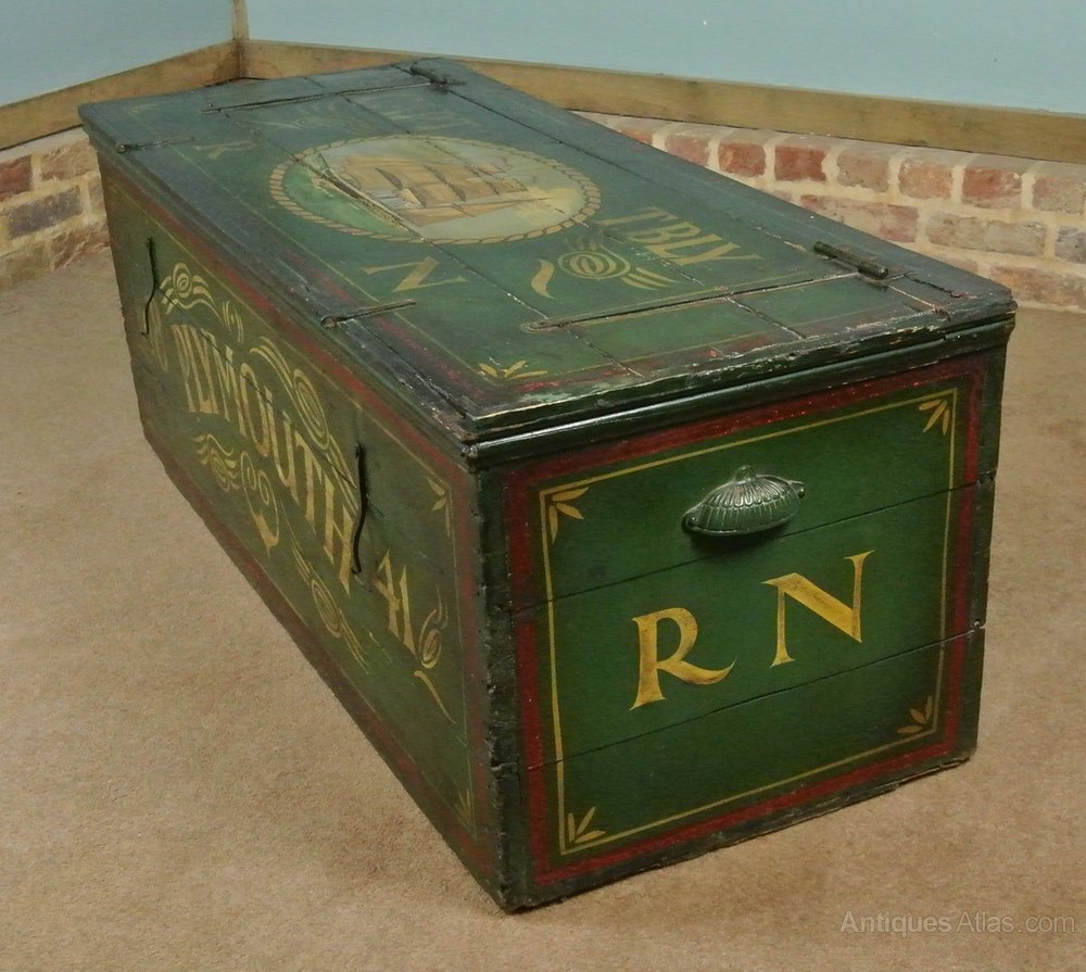 Beautiful Green Painted Nautical Chest Dated 1841 - Antiques Atlas