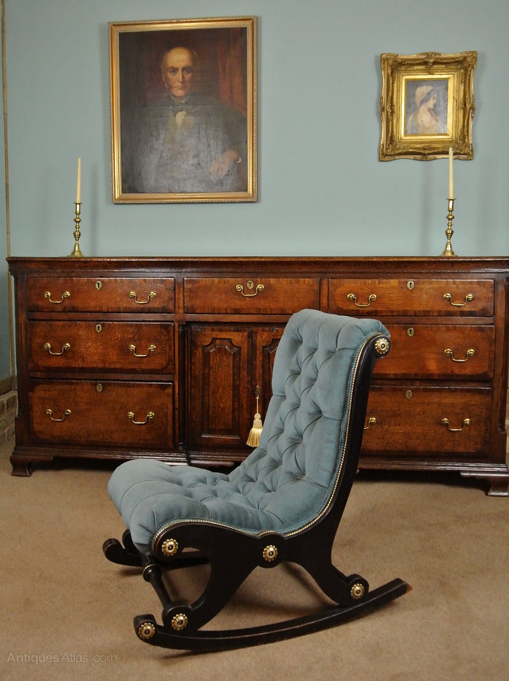 Regency Ebonised And Brass Mounted Rocking Chair - Antiques Atlas