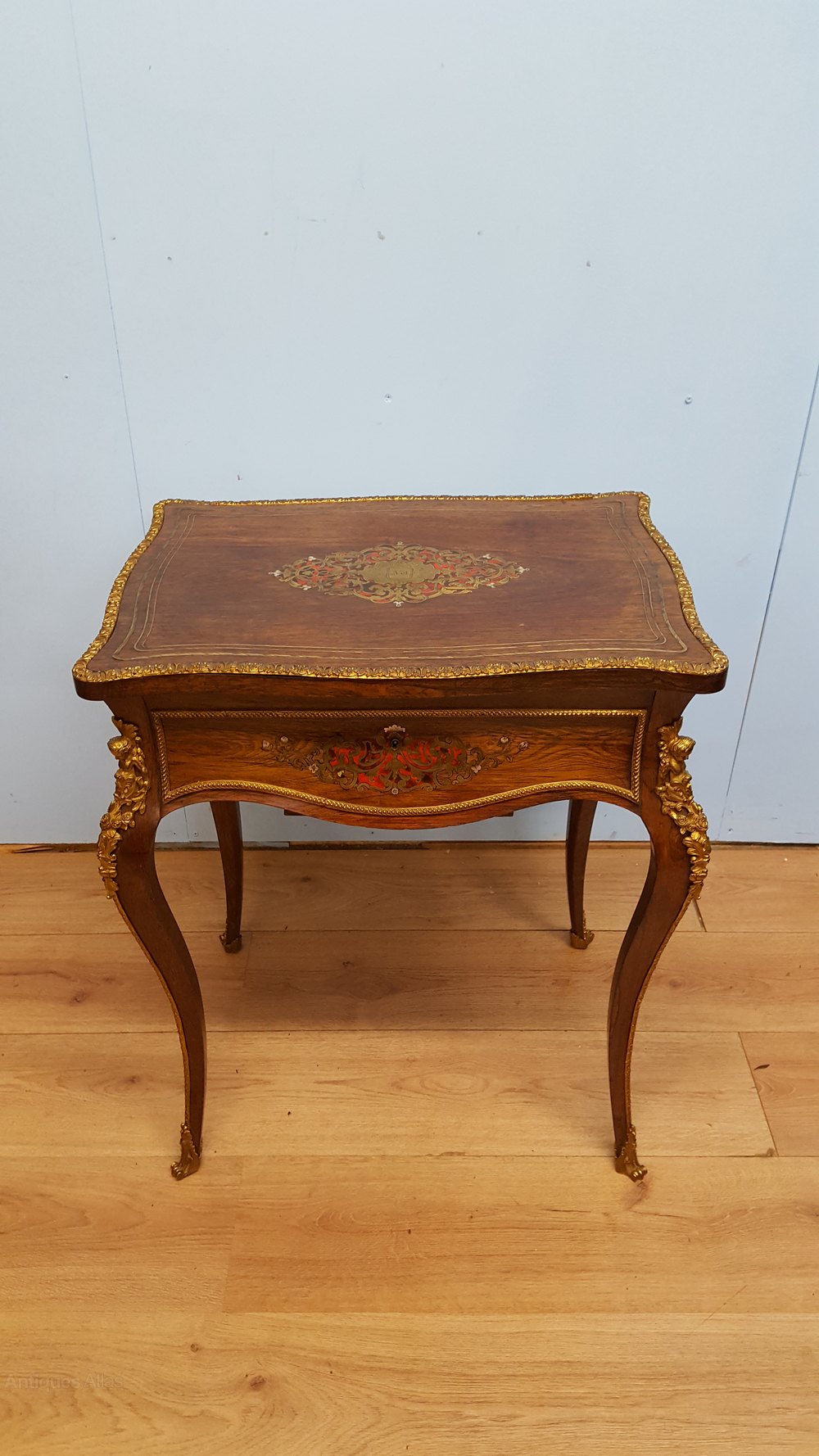 French Rosewood Brass Inlaid Table - Antiques Atlas