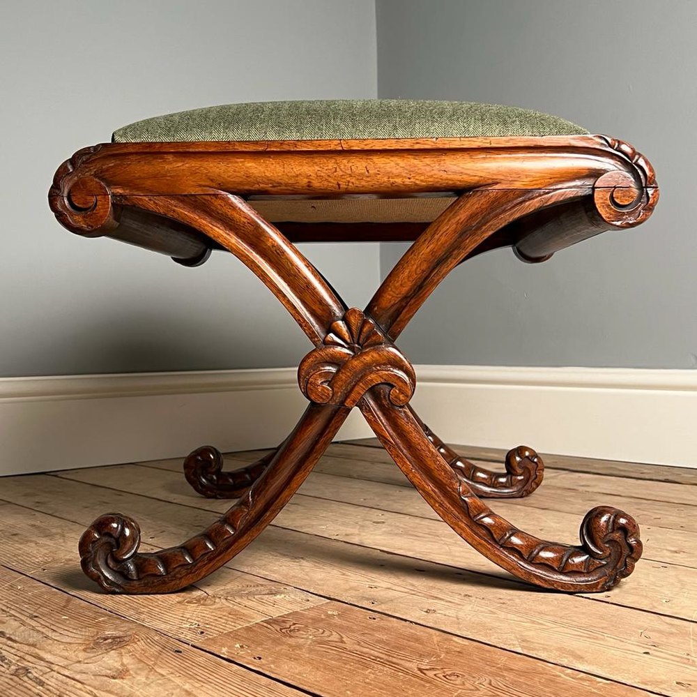 Regency Rosewood X Frame Stool - Antiques Atlas