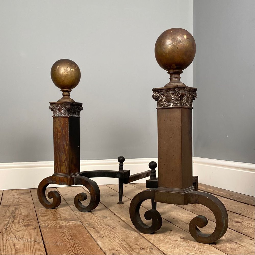 Antiques Atlas - Superb Pair Of Large 19th C Brass Fire Dogs