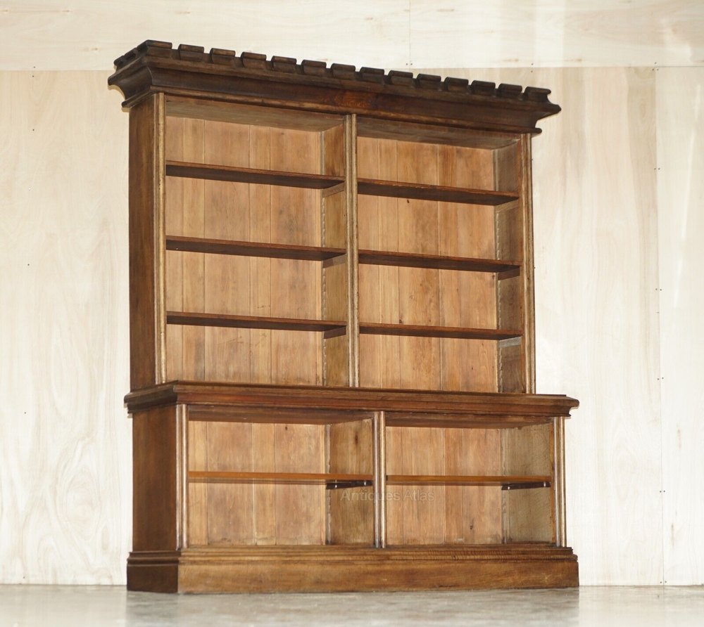 Pair 1870 English Oak Castle Top Library Bookcases - Antiques Atlas