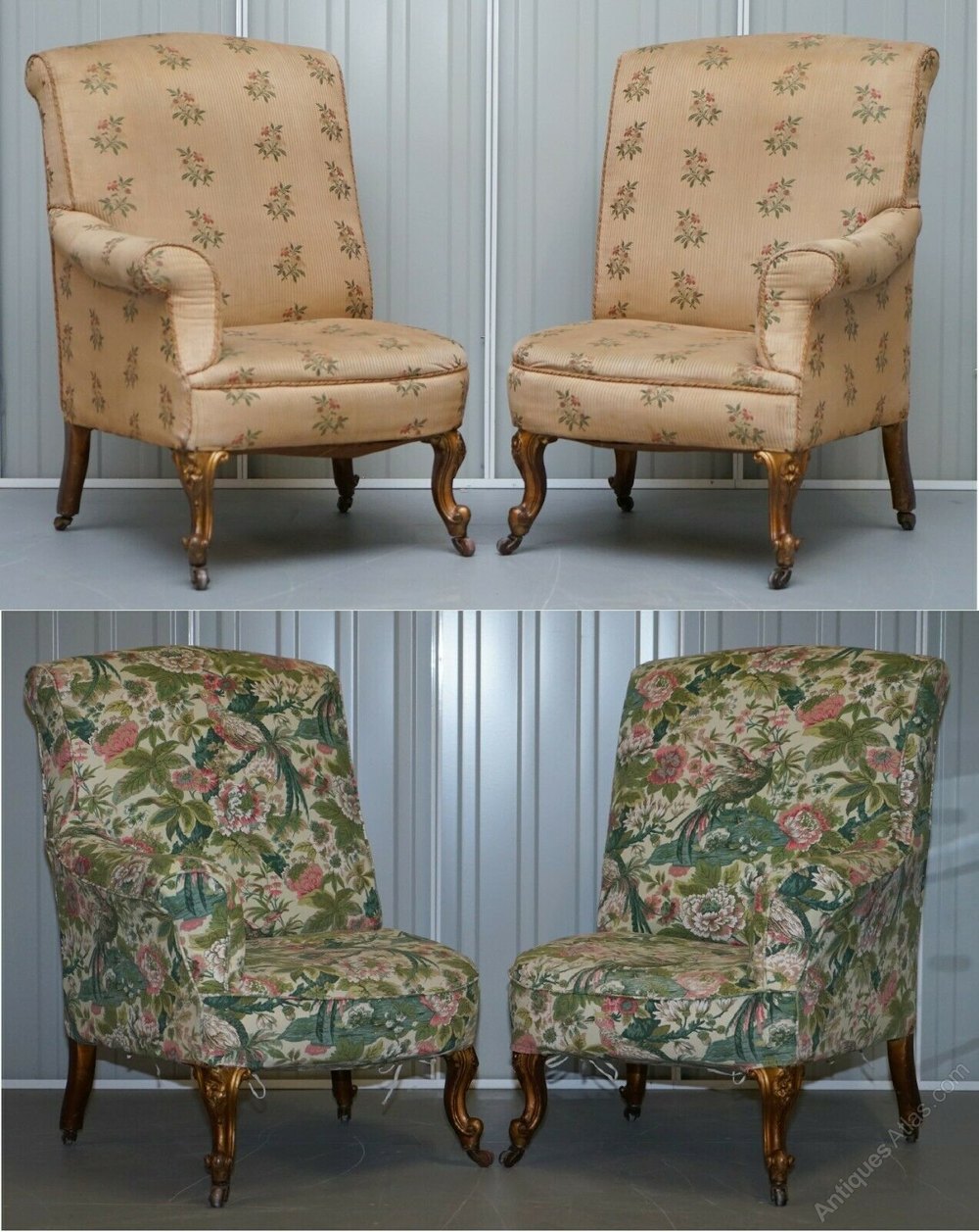 Pair Victorian Asymmetrical Armchairs With Covers - Antiques Atlas