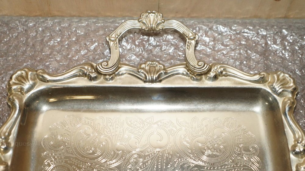 Antiques Atlas - Victorian Hand Engraved Silver Plate Serving Tray