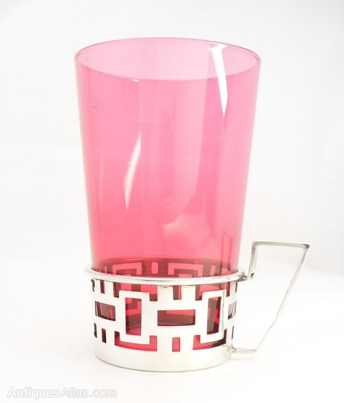 Antiques Atlas - Cranberry Vintage Glass Beaker In Silver Holder