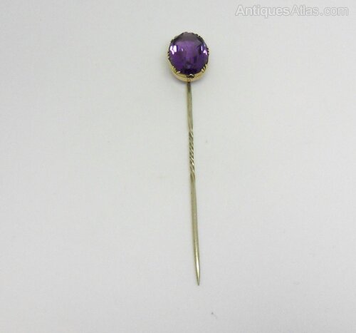 Antiques Atlas - Large Oval Amethyst Set Stick Pin Tests As 18ct ...