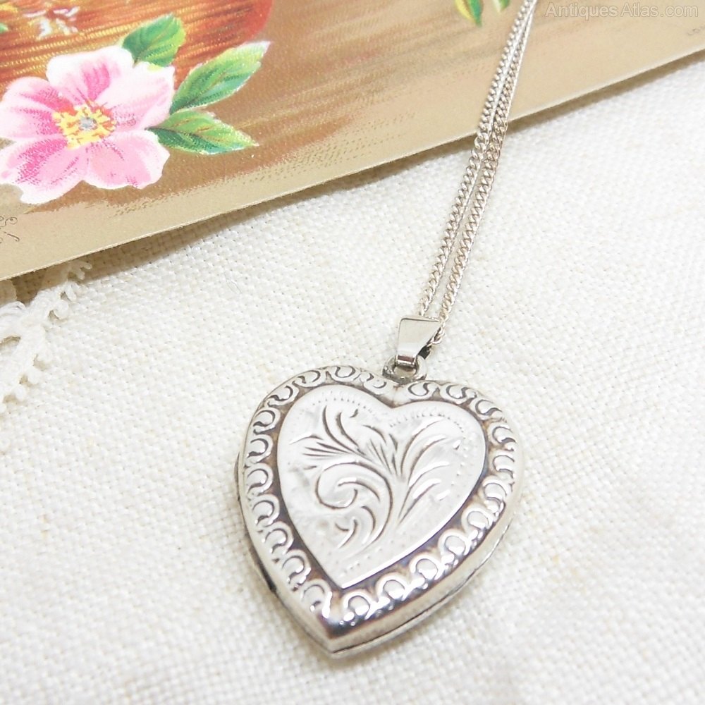 Antiques Atlas - Pretty Vintage Silver Heart Locket On 19'' Chain ...