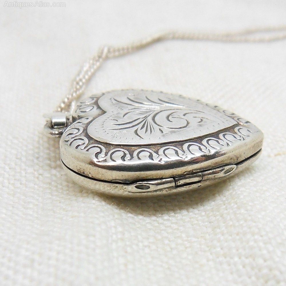 Antiques Atlas - Pretty Vintage Silver Heart Locket On 19'' Chain