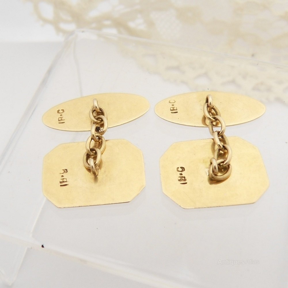 Antiques Atlas - Stylish 18ct Gold Chain Link Cufflinks C. 1920's