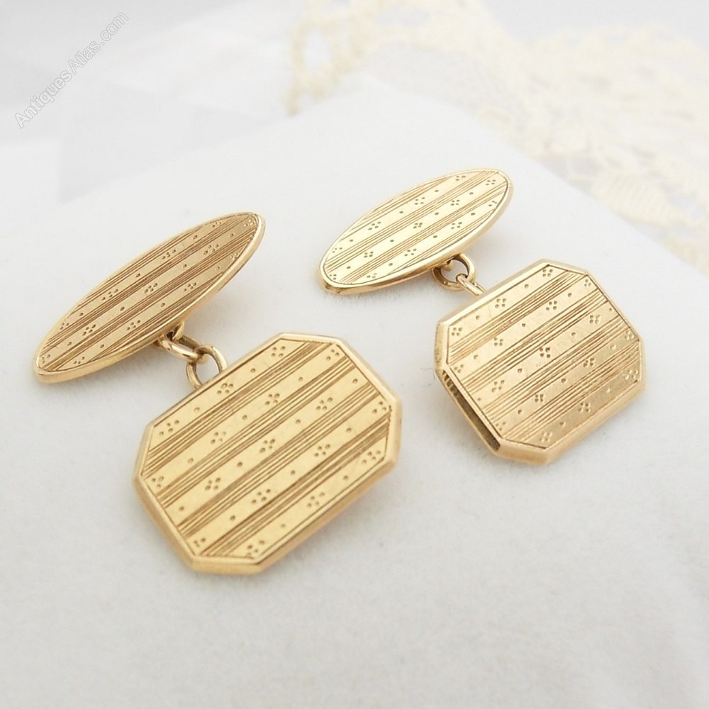 Antiques Atlas - Stylish 18ct Gold Chain Link Cufflinks C. 1920's
